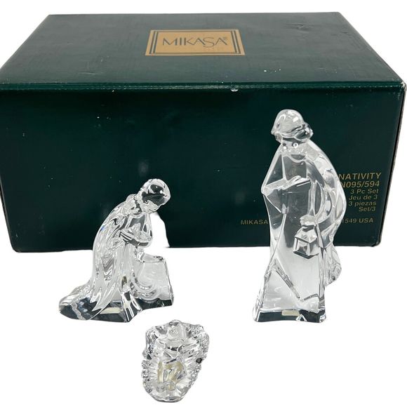 Mikasa | Holiday | Vintage Mikasa 3 Pc Glass Nativity Woriginal Box ...